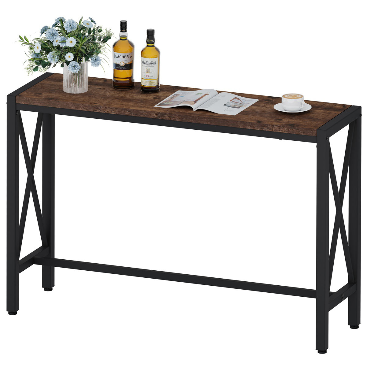 17 Stories Aust Industrial Bar Table, 36.6" Tall Kitchen Counter Height Pub Table, Rustic High ...